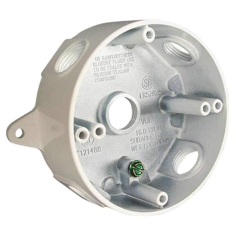 Hubbell 5361-6 4-Inch Round Splice Box with Five Threaded Outlets