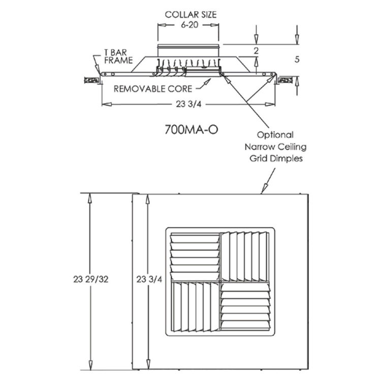 9X9 Soft White Modular Core Diffuser in T-Bar Panel - Shoemaker 700MA