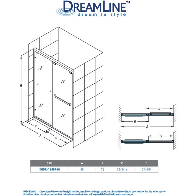 Dreamline Encore 44 48 W X 76 H Semi Frameless Bypass Shower Door In